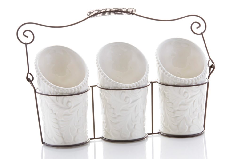 Kitchen Tool Crock (4 Pieces) – 3 Ceramic Utensil Holders (4″ Dia x 7 ...